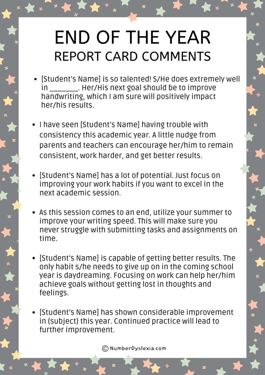 150 End Of The Year Report Card Comments Examples [PDF Included ...