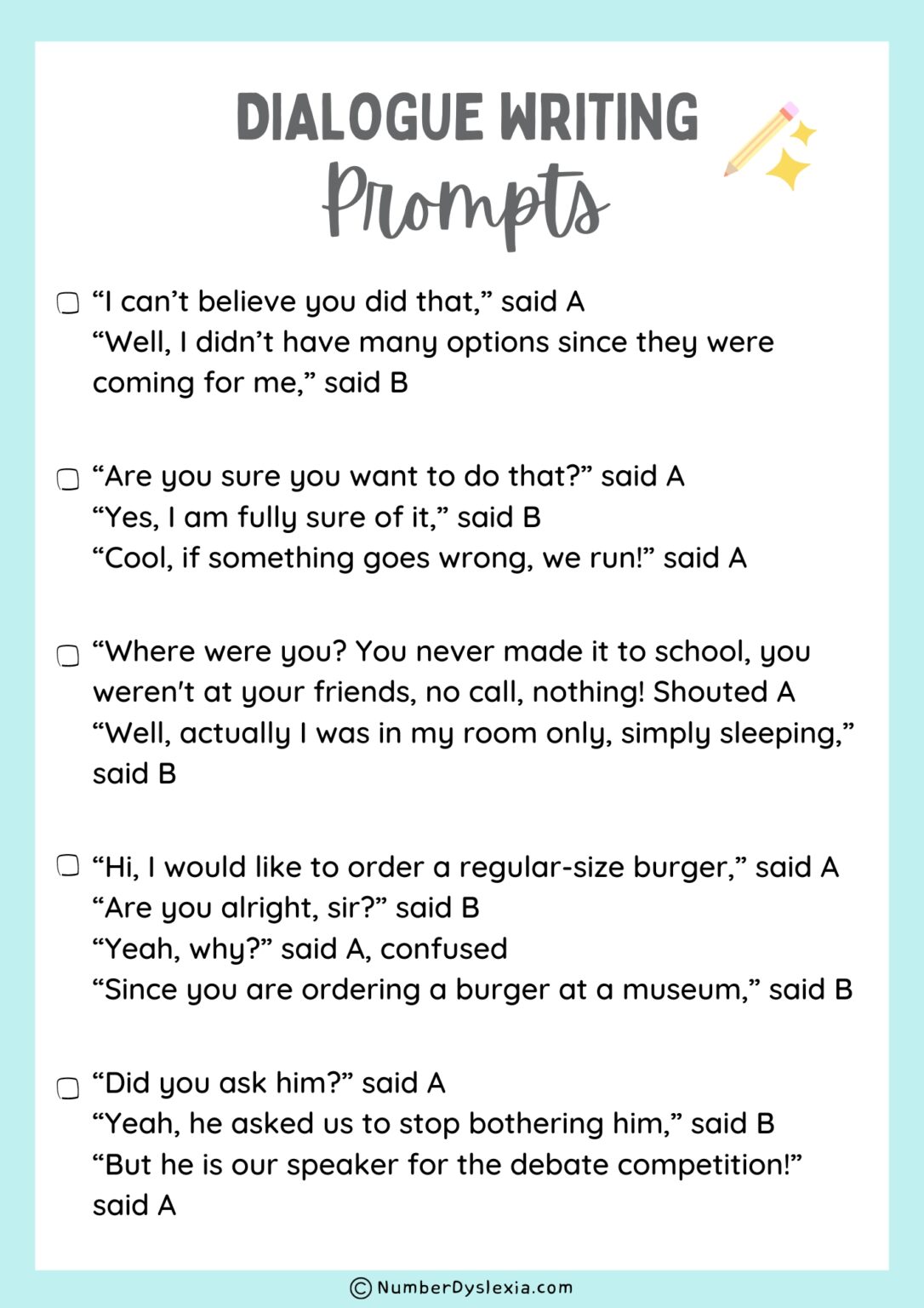 100 Interesting Dialogue Writing Prompts for Children - Number Dyslexia