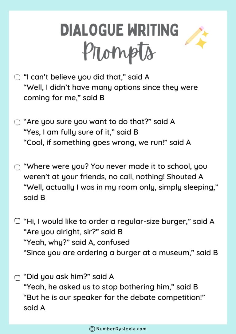 100 Interesting Dialogue Writing Prompts for Children - Number Dyslexia