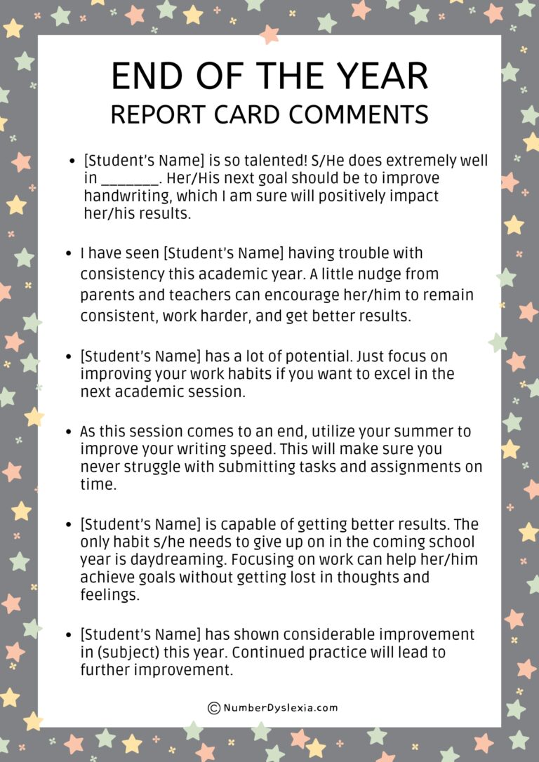 150 End Of The Year Report Card Comments Examples [PDF Included ...