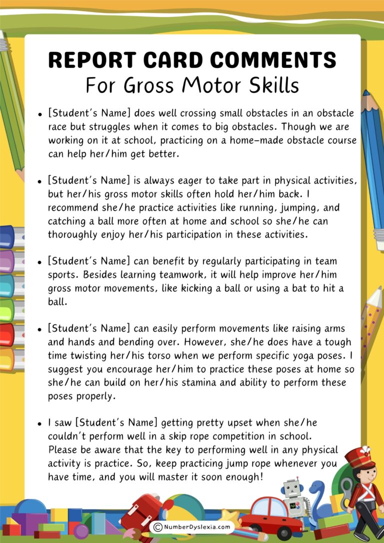 125 Report Card Comments Examples For Gross Motor Skills [PDF Included ...