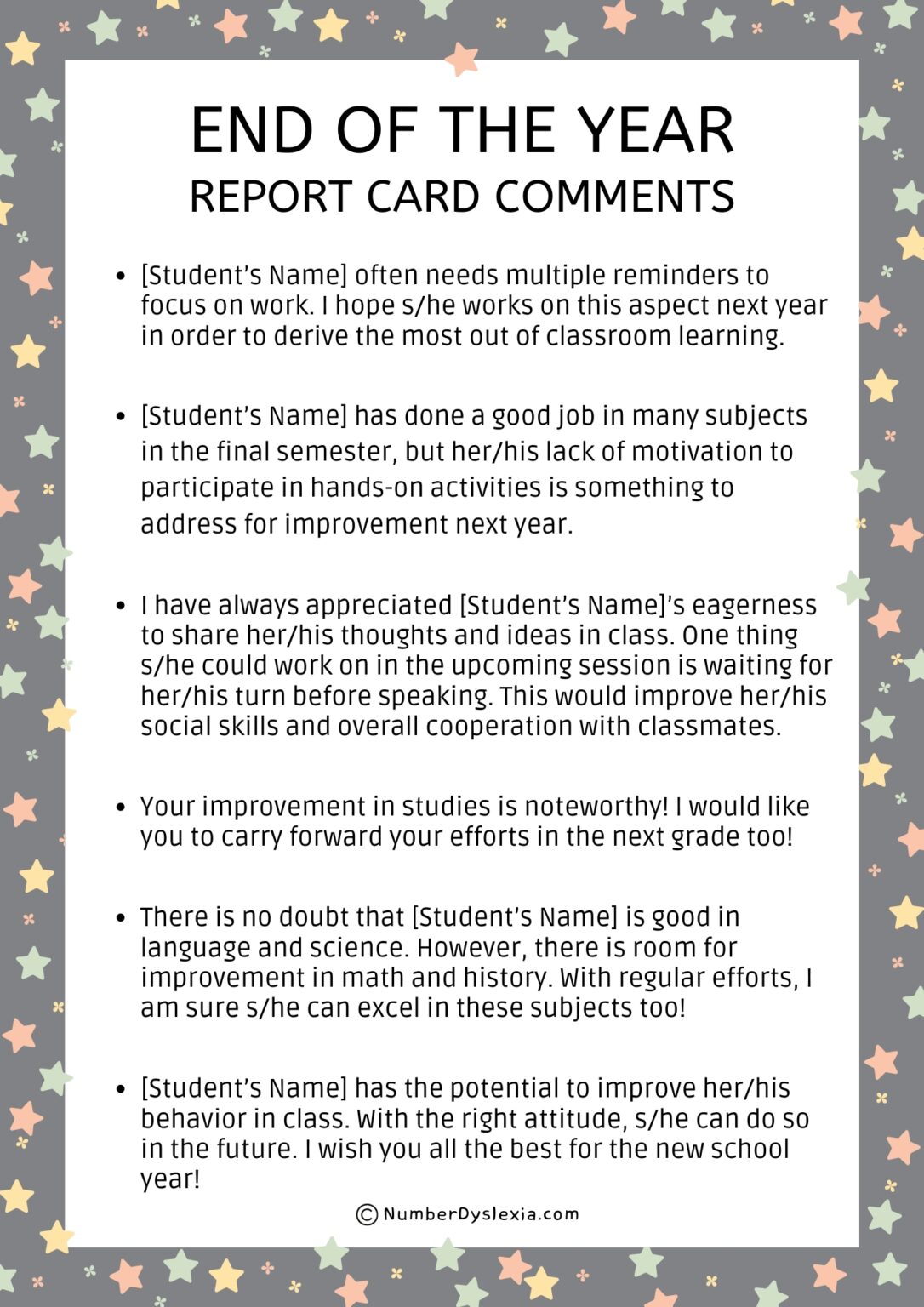 150 End Of The Year Report Card Comments Examples [PDF Included ...