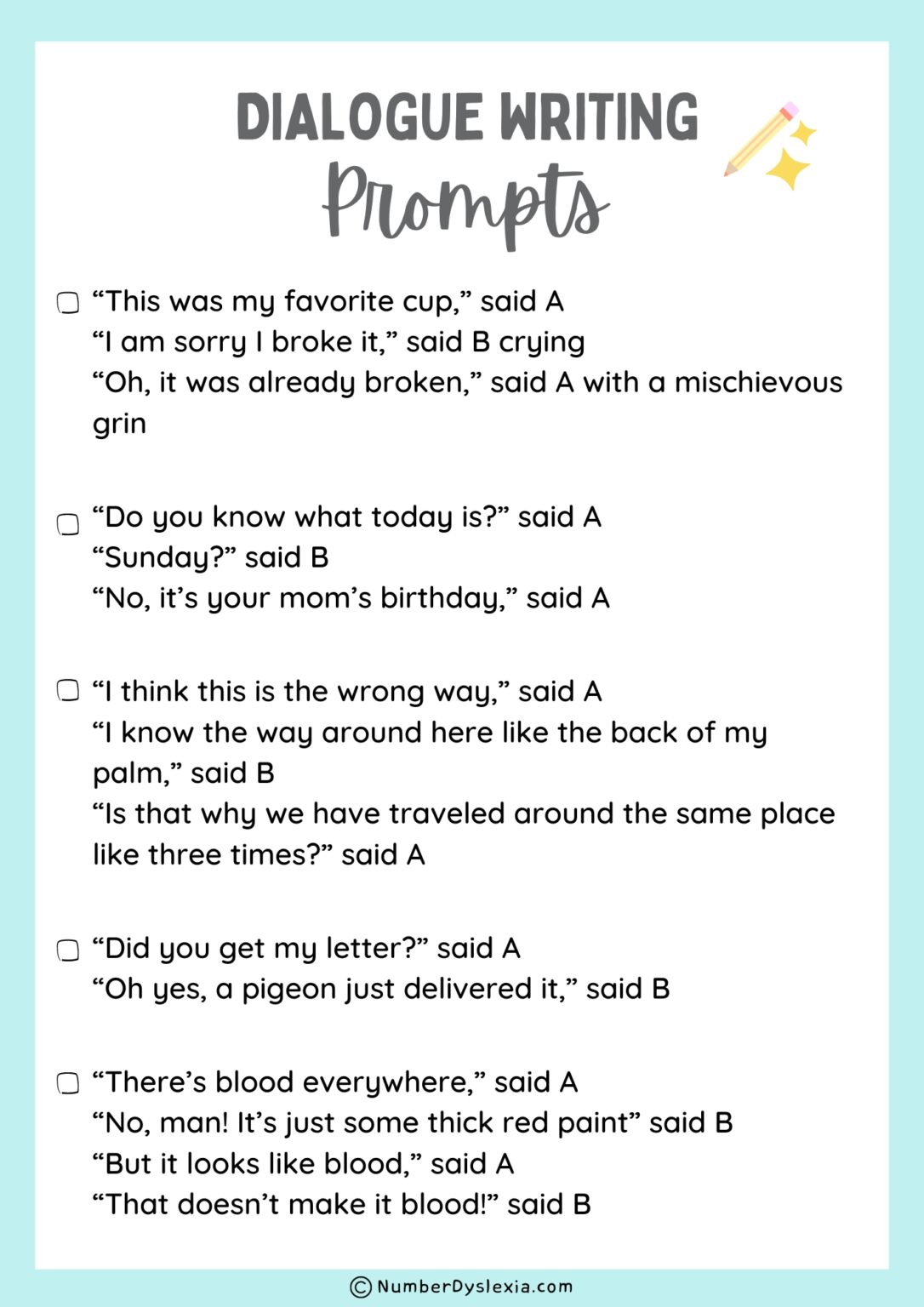 100 Interesting Dialogue Writing Prompts for Children - Number Dyslexia