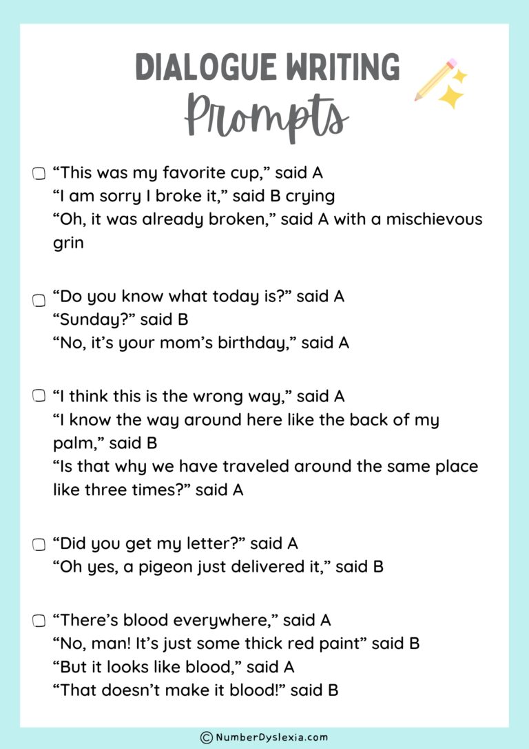 100 Interesting Dialogue Writing Prompts for Children - Number Dyslexia