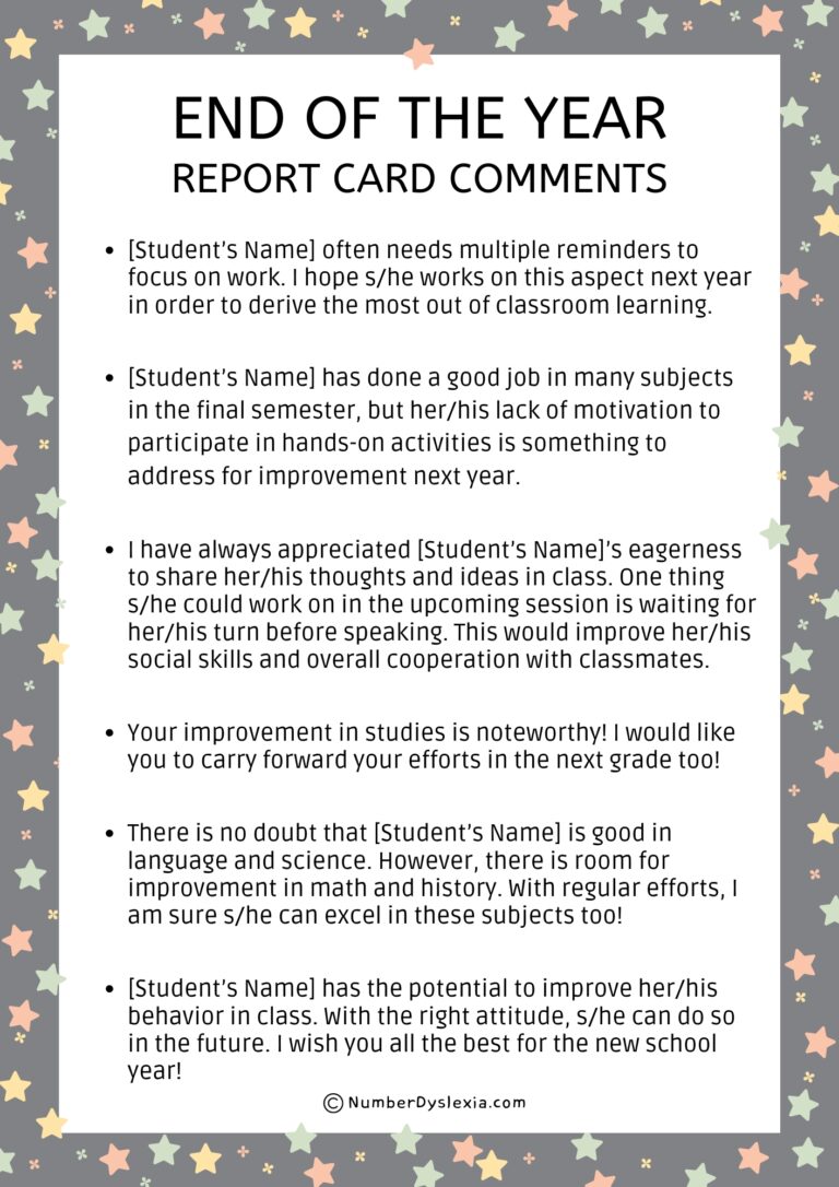 150 End Of The Year Report Card Comments Examples [PDF Included ...