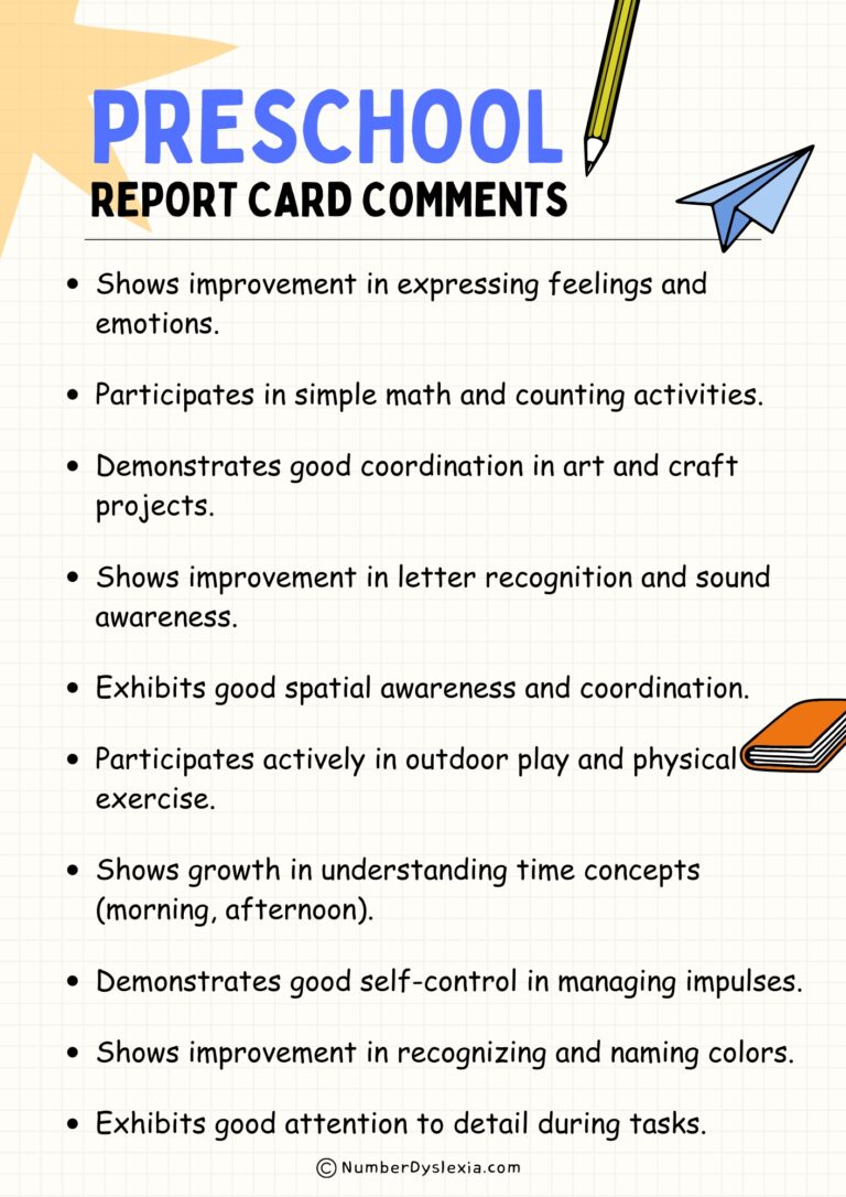 100 Quick Report Card Comments For Preschool [PDF Included] - Number ...