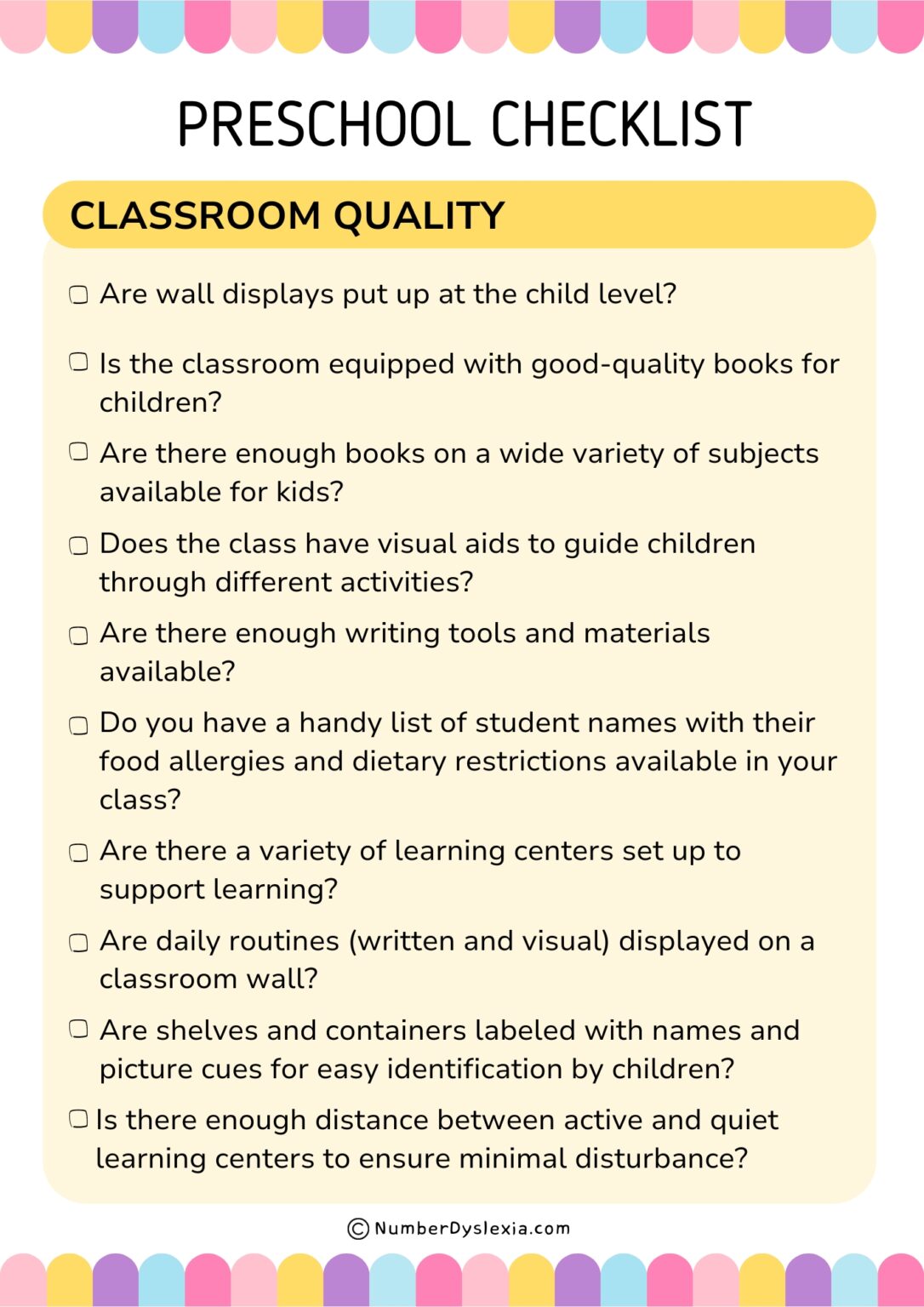 Preschool Checklist For Teachers [PDF Included] - Number Dyslexia