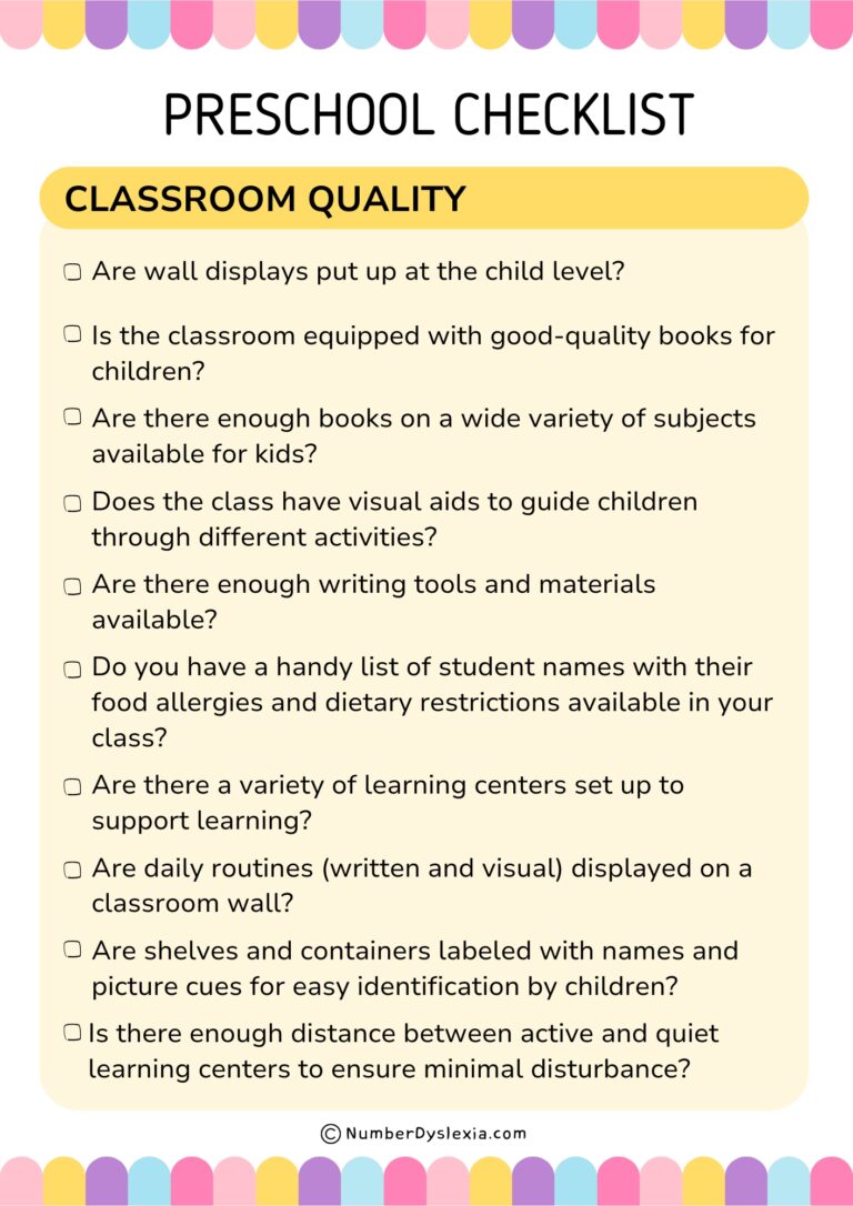 Preschool Checklist For Teachers [PDF Included] - Number Dyslexia