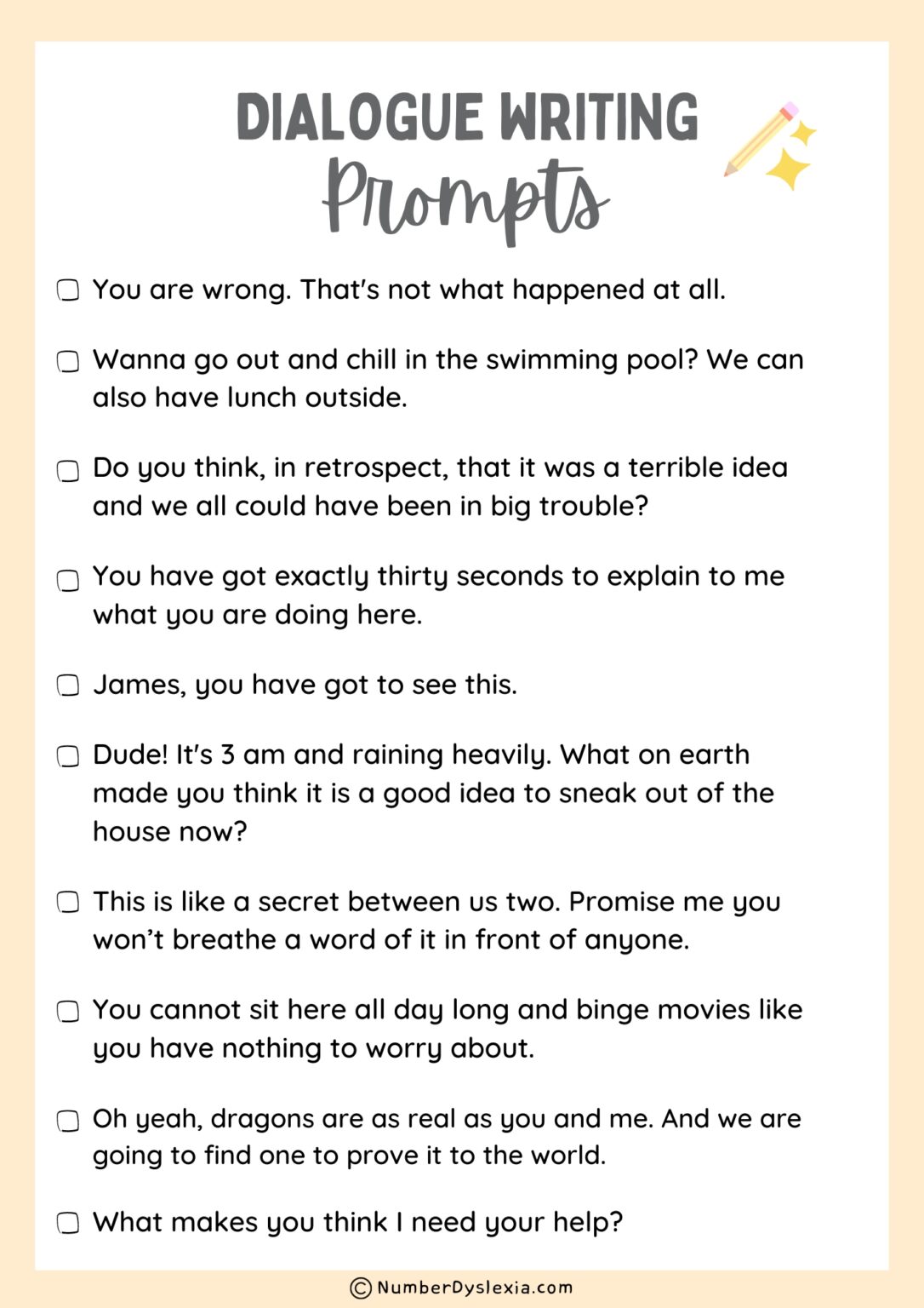 100 Interesting Dialogue Writing Prompts for Children - Number Dyslexia