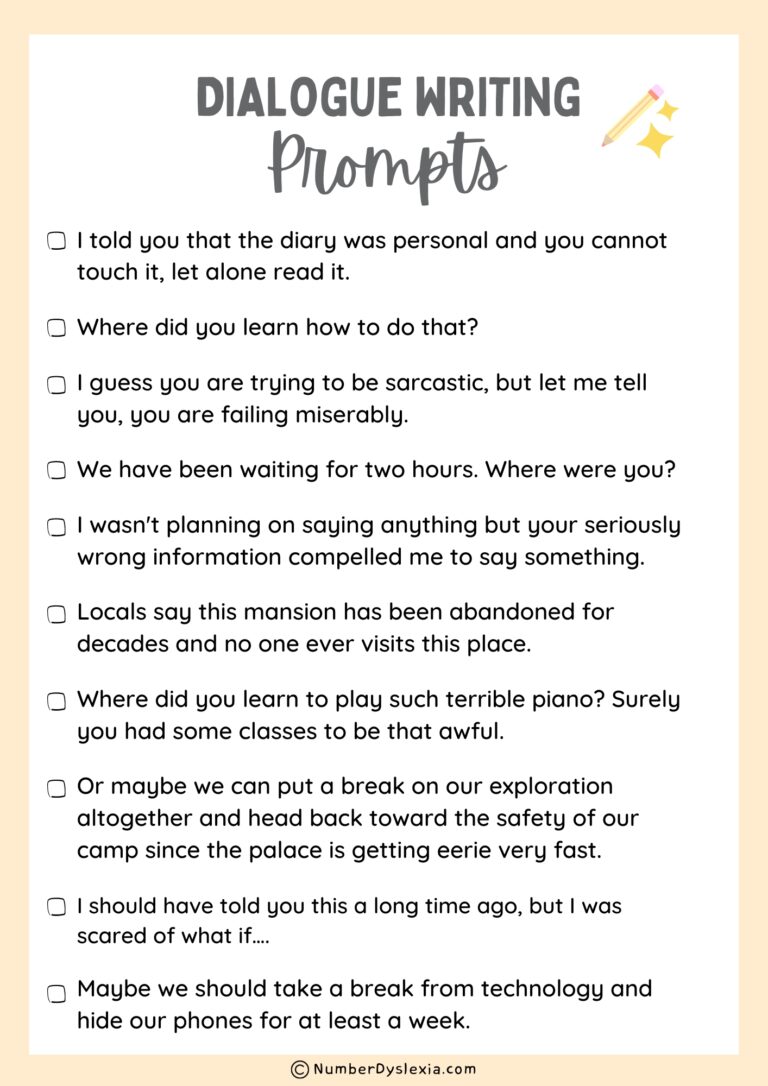 100 Interesting Dialogue Writing Prompts for Children - Number Dyslexia