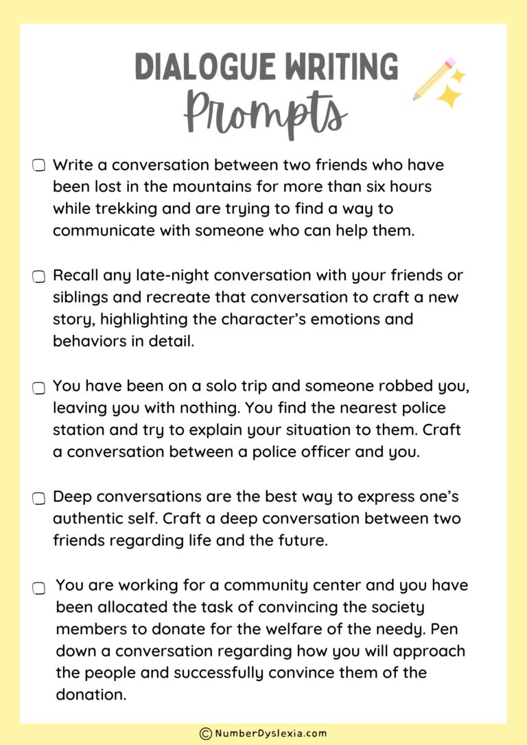 100 Interesting Dialogue Writing Prompts for Children - Number Dyslexia