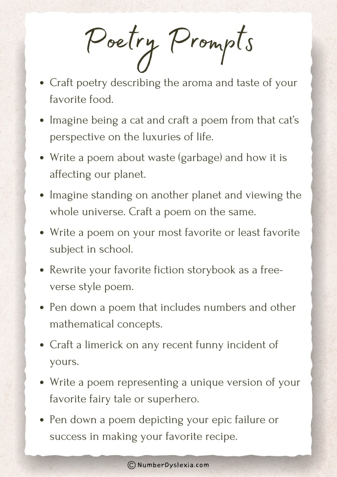 Inspiring Poetry Prompts for Children - Number Dyslexia