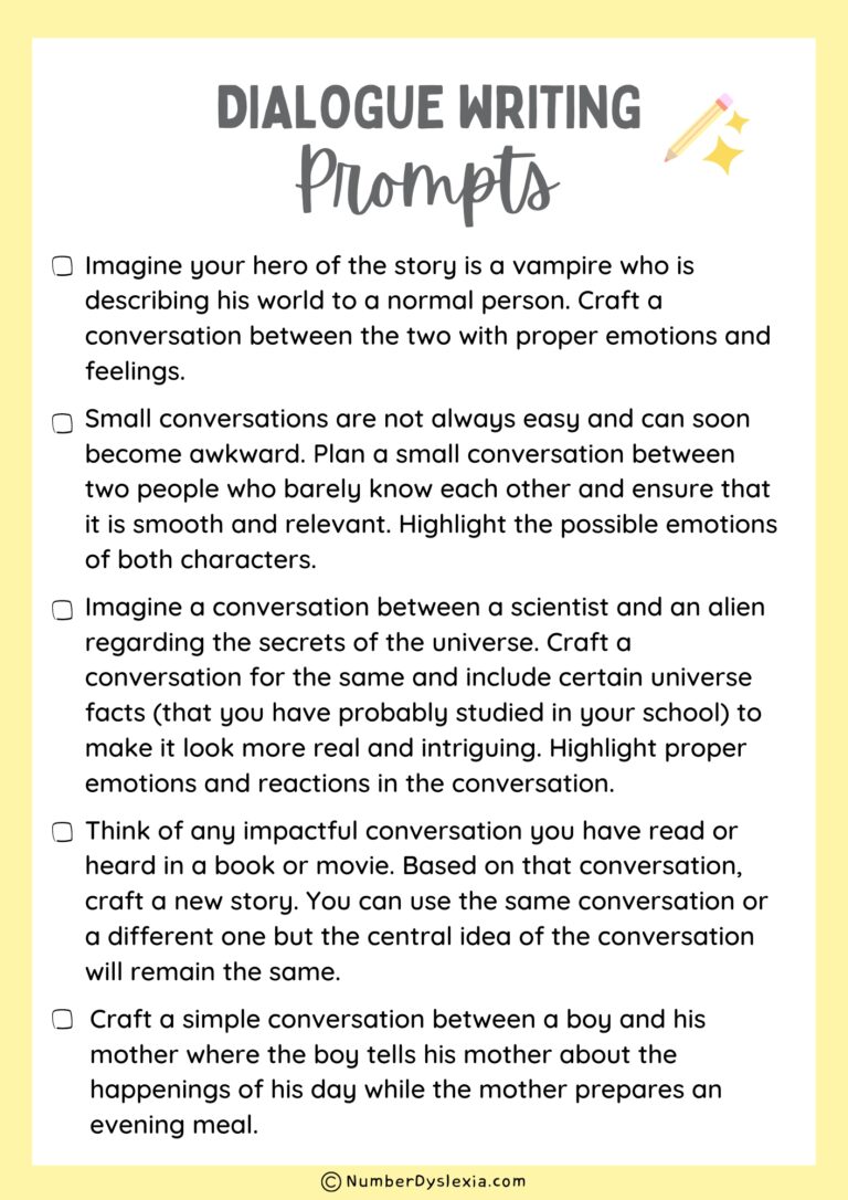 100 Interesting Dialogue Writing Prompts for Children - Number Dyslexia
