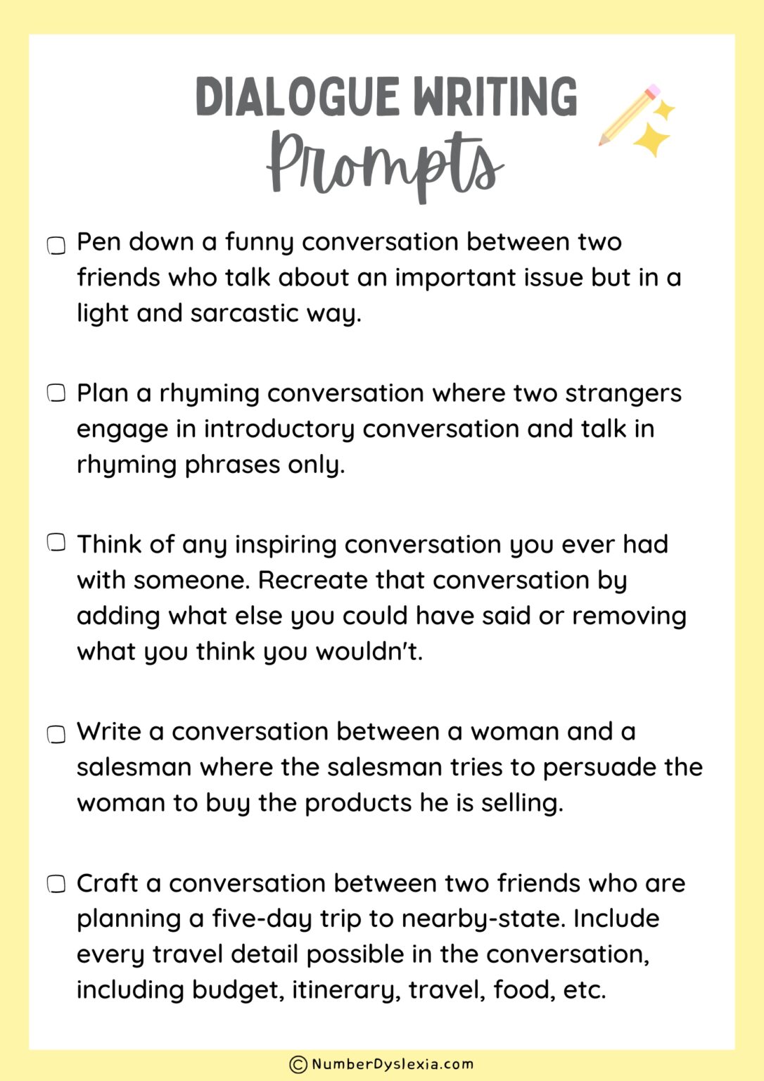 100 Interesting Dialogue Writing Prompts for Children - Number Dyslexia
