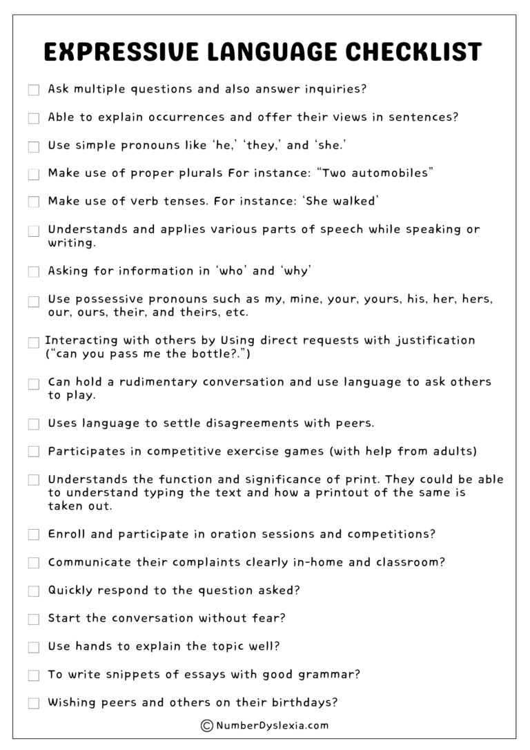 Expressive Language Skills Checklist [PDF Included] - Number Dyslexia