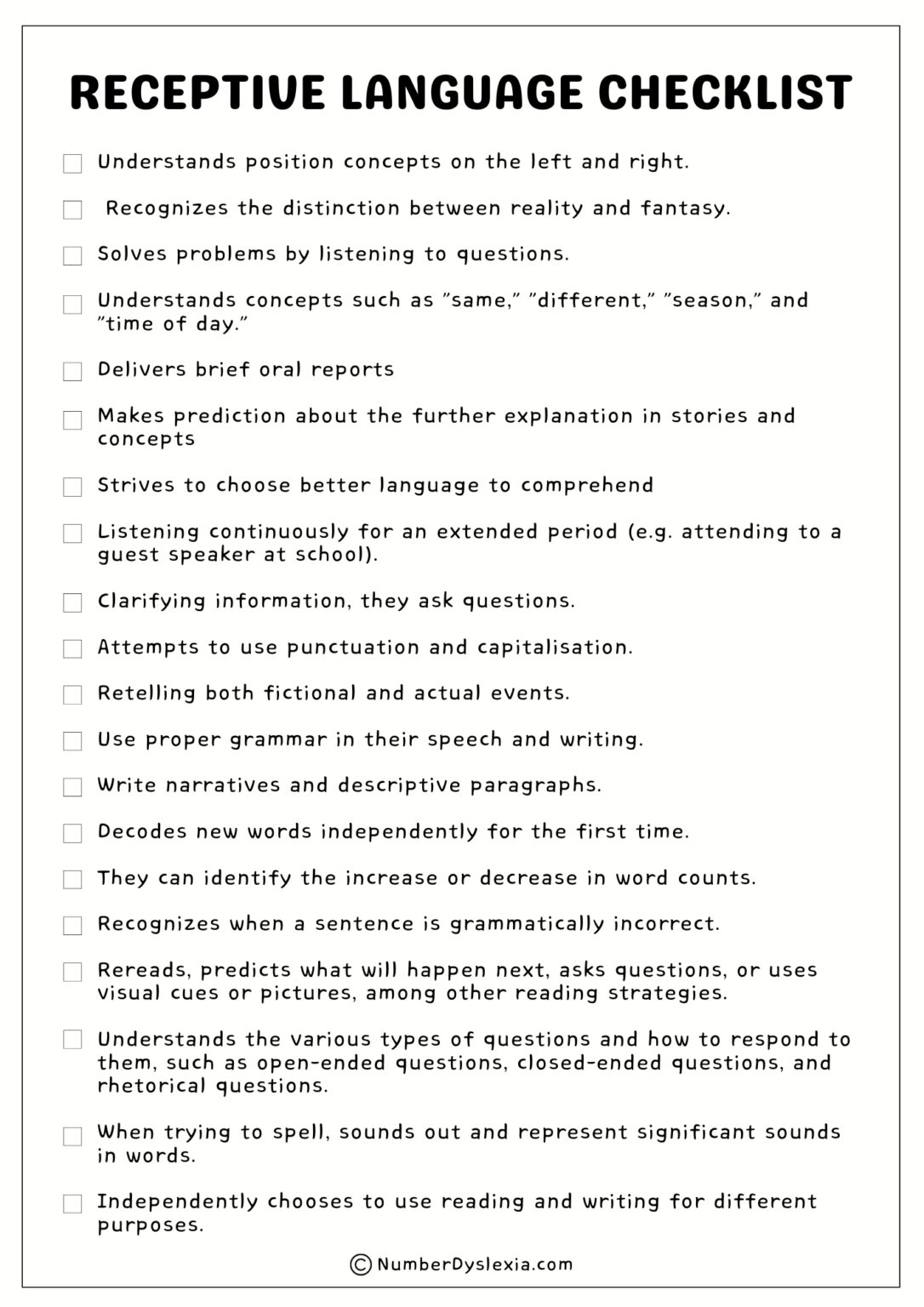 Receptive Language Skills Checklist [PDF Included] - Number Dyslexia