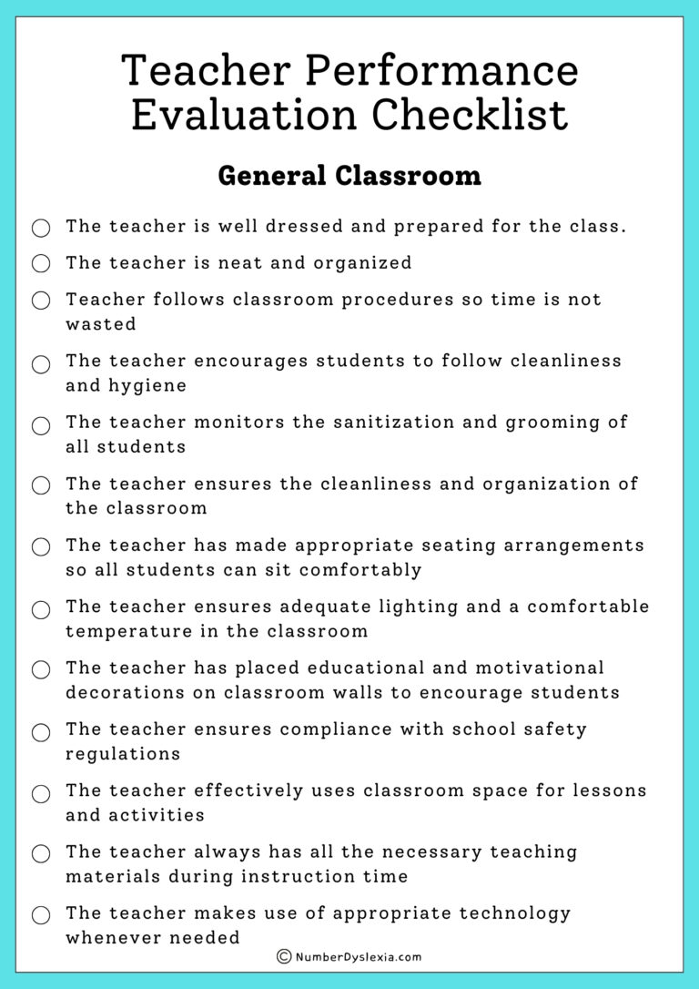 Printable Teacher Performance Evaluation Checklist [PDF Included ...