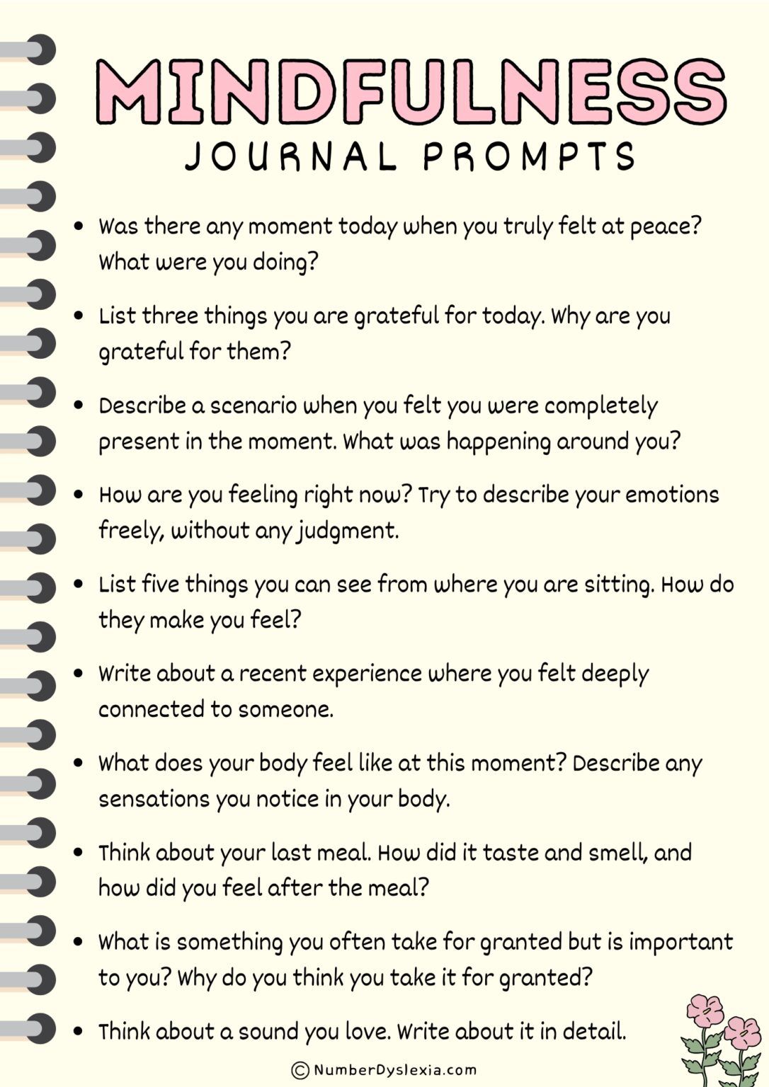 100 Mindfulness Journal Prompts - Number Dyslexia