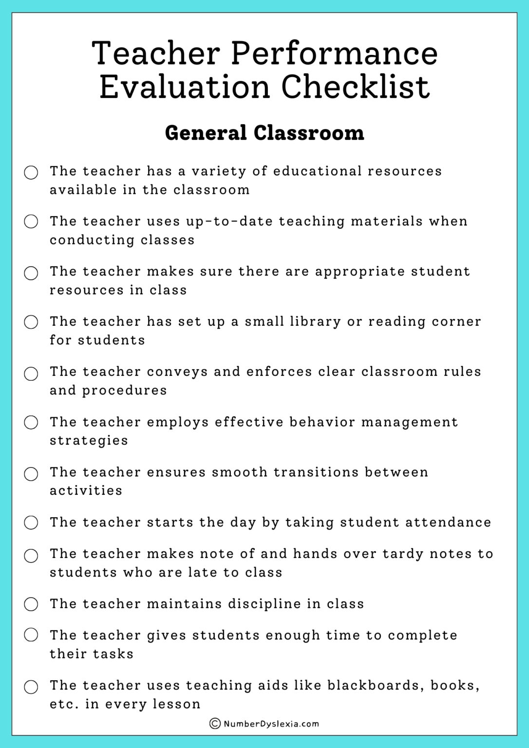 Printable Teacher Performance Evaluation Checklist [PDF Included ...