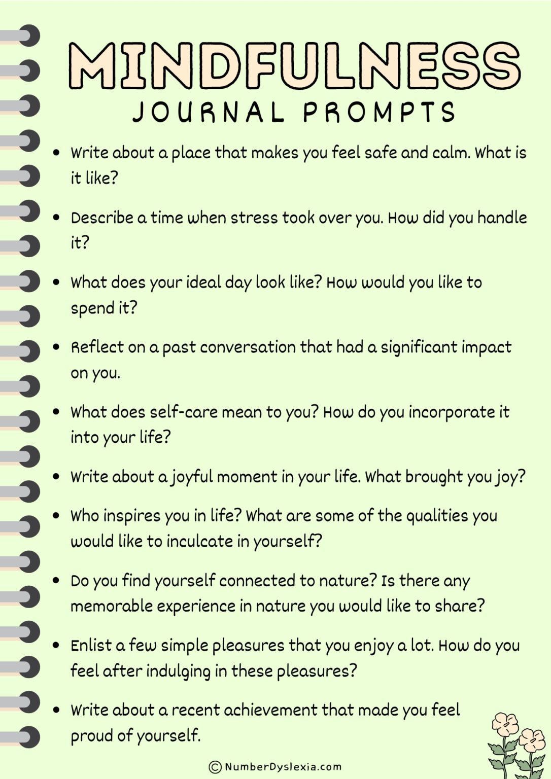 100 Mindfulness Journal Prompts - Number Dyslexia