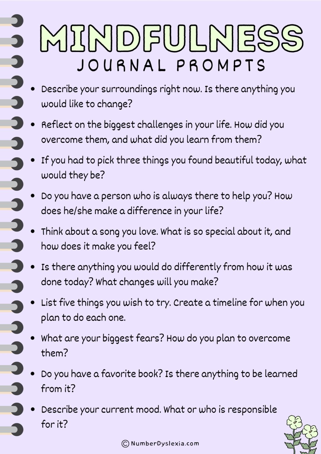 100 Mindfulness Journal Prompts - Number Dyslexia