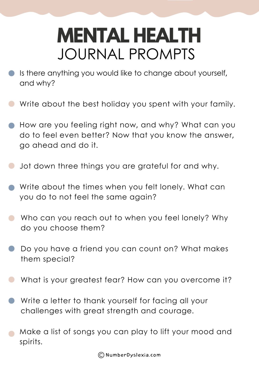 50 Journal Prompts for Mental Health - Number Dyslexia