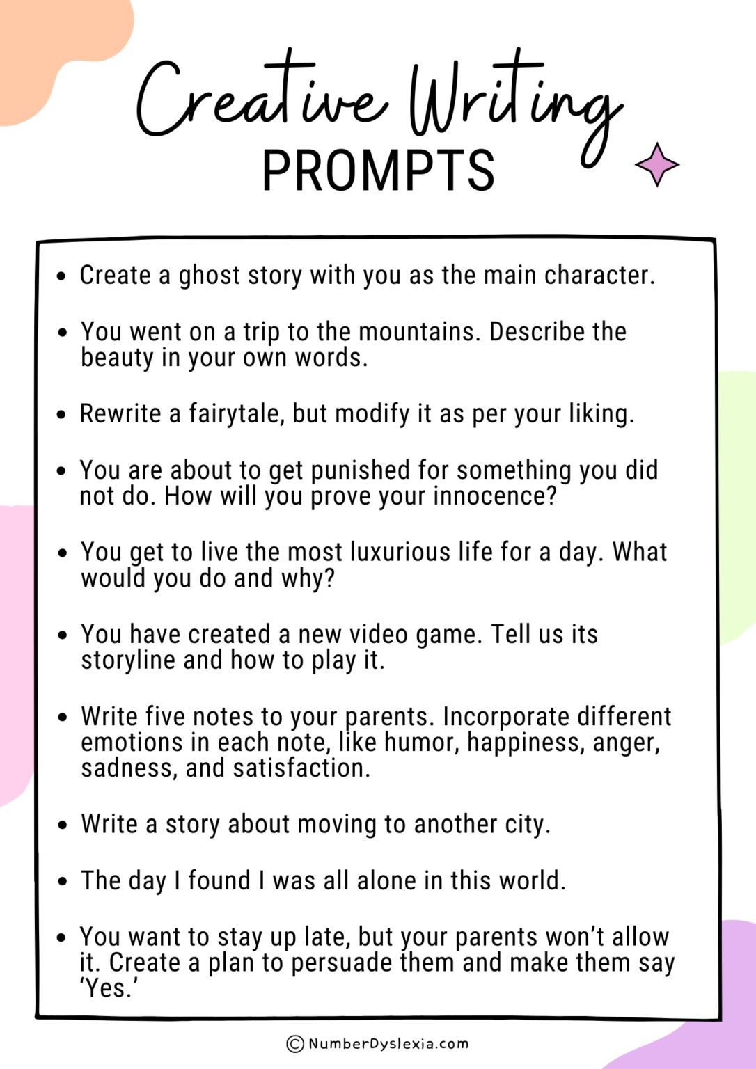 100 Creative Writing Prompts For All Ages - Number Dyslexia