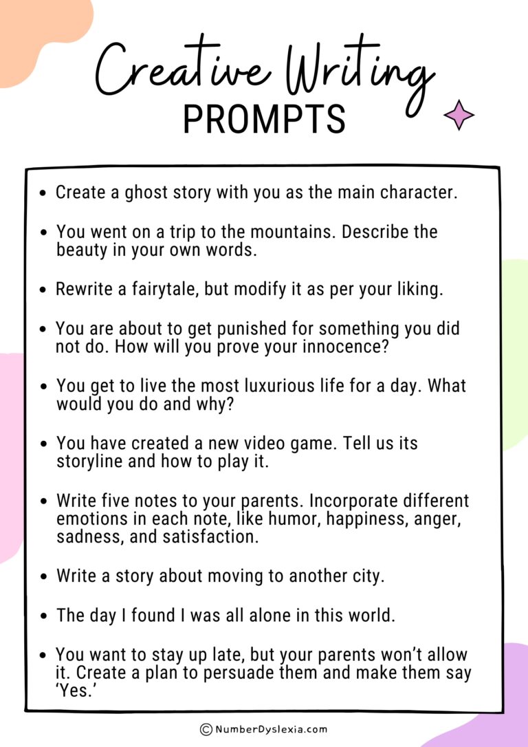 100 Creative Writing Prompts For All Ages - Number Dyslexia