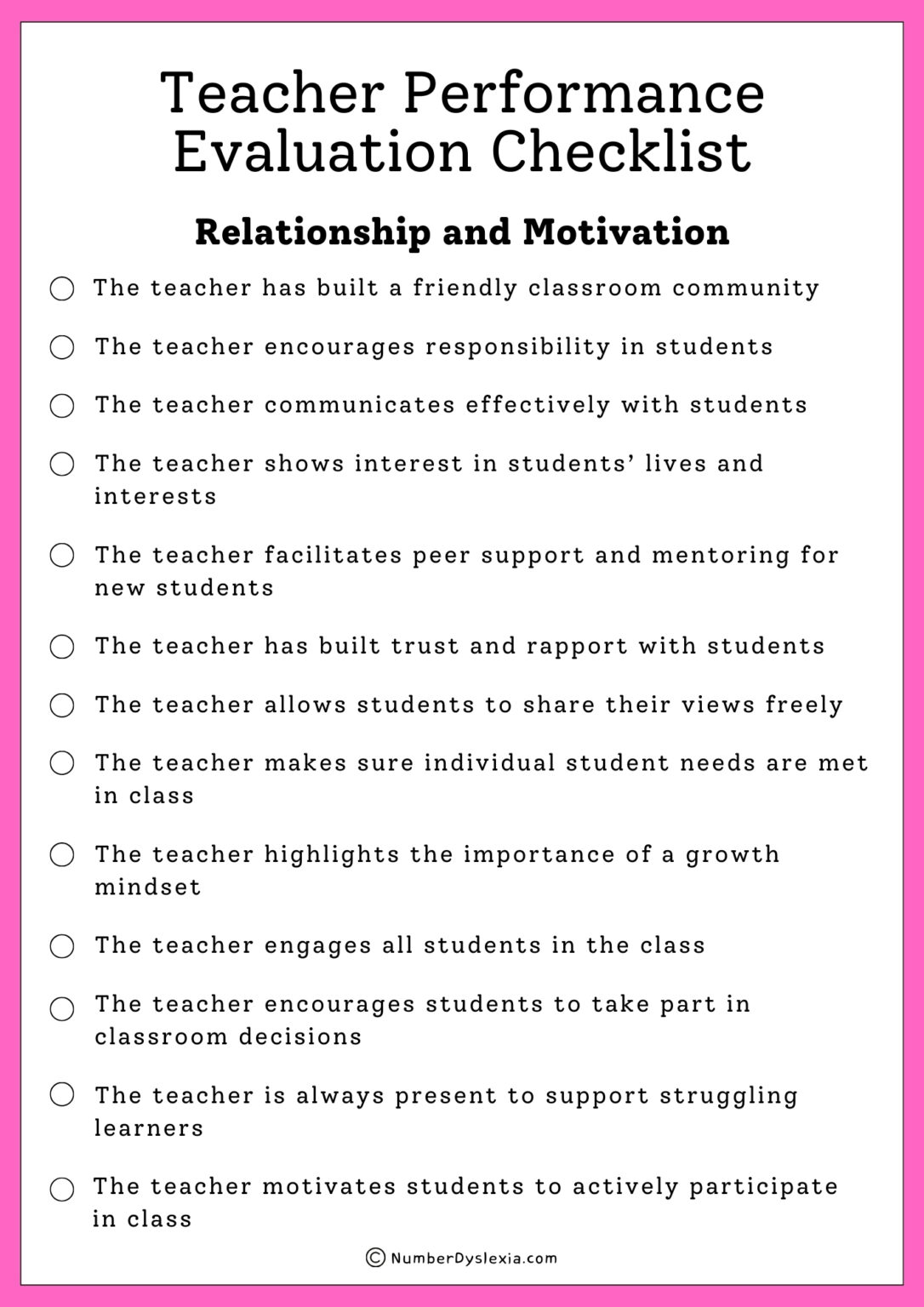 Printable Teacher Performance Evaluation Checklist [PDF Included ...