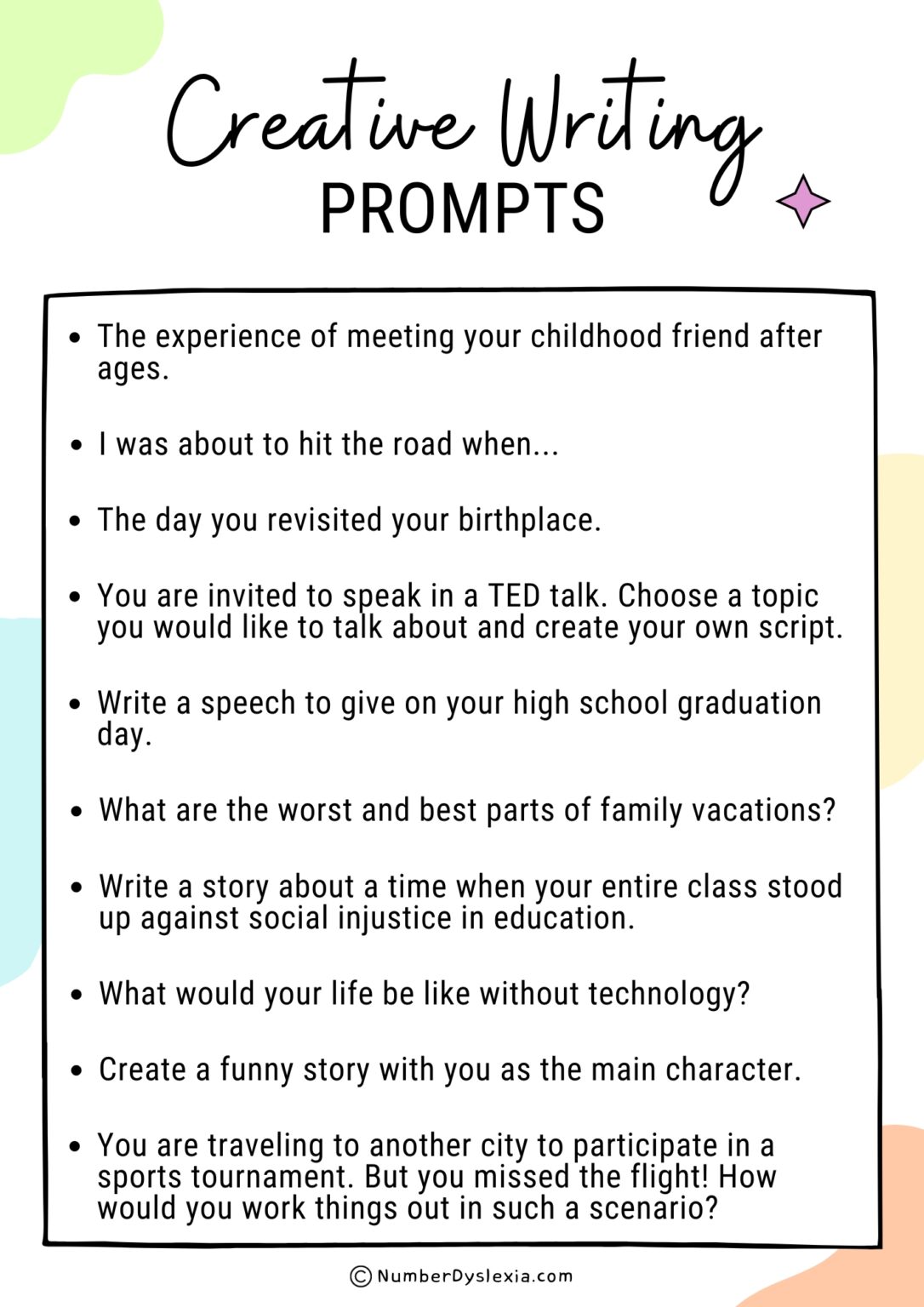100 Creative Writing Prompts For All Ages - Number Dyslexia