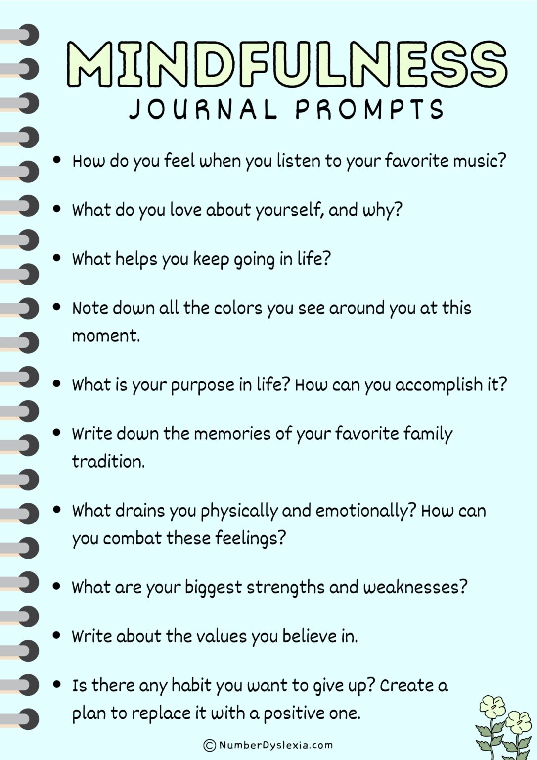 100 Mindfulness Journal Prompts - Number Dyslexia