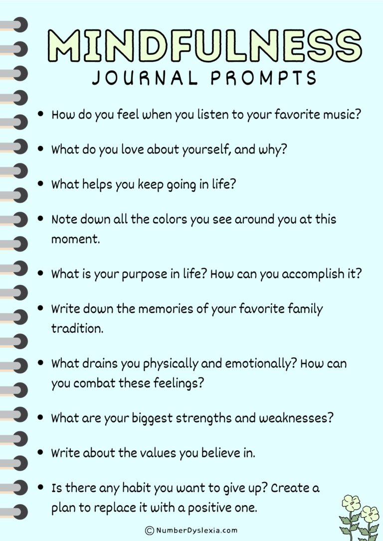 100 Mindfulness Journal Prompts - Number Dyslexia
