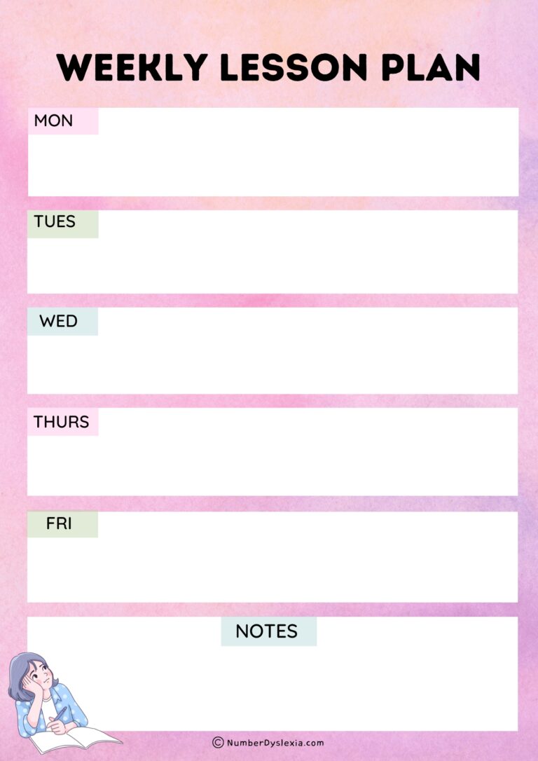 Printable Weekly Lesson Plan Template [PDF Included] - Number Dyslexia