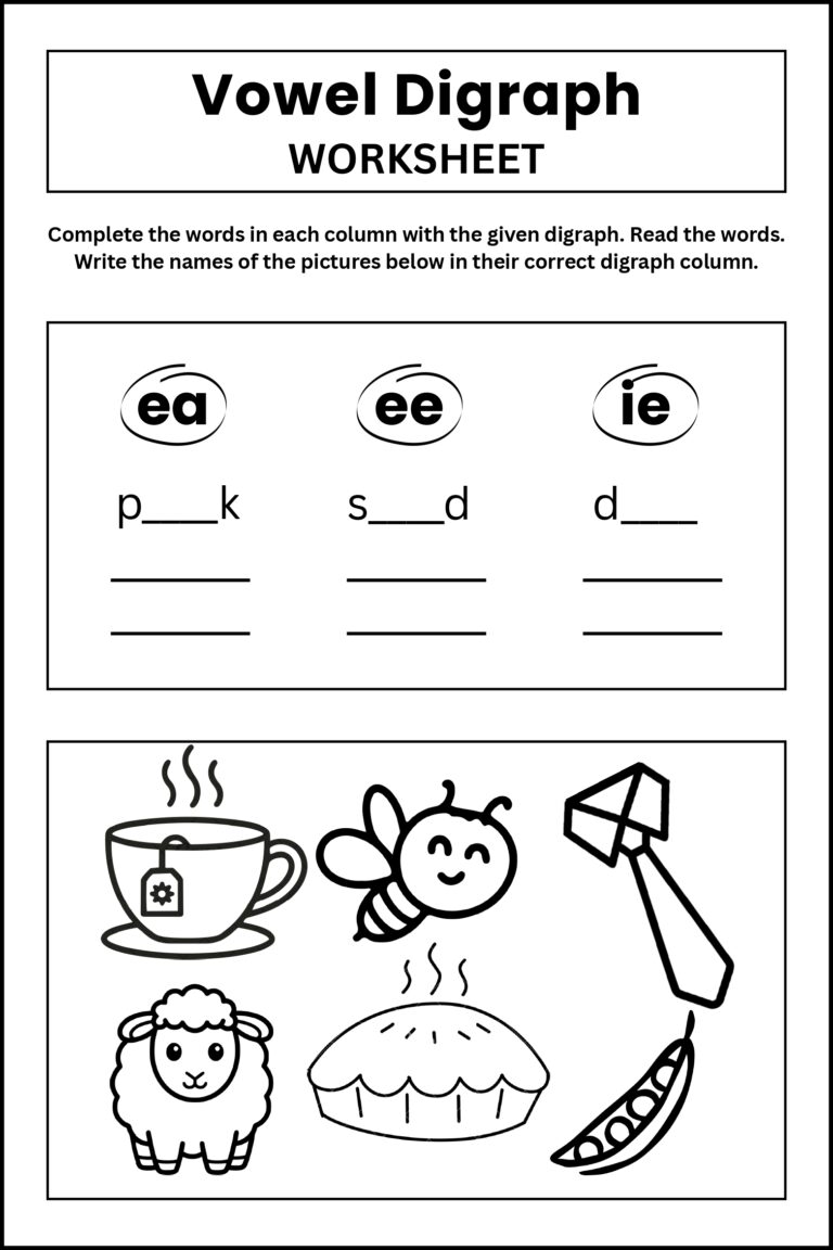 Vowel Digraph Worksheets for Young Learners - Number Dyslexia